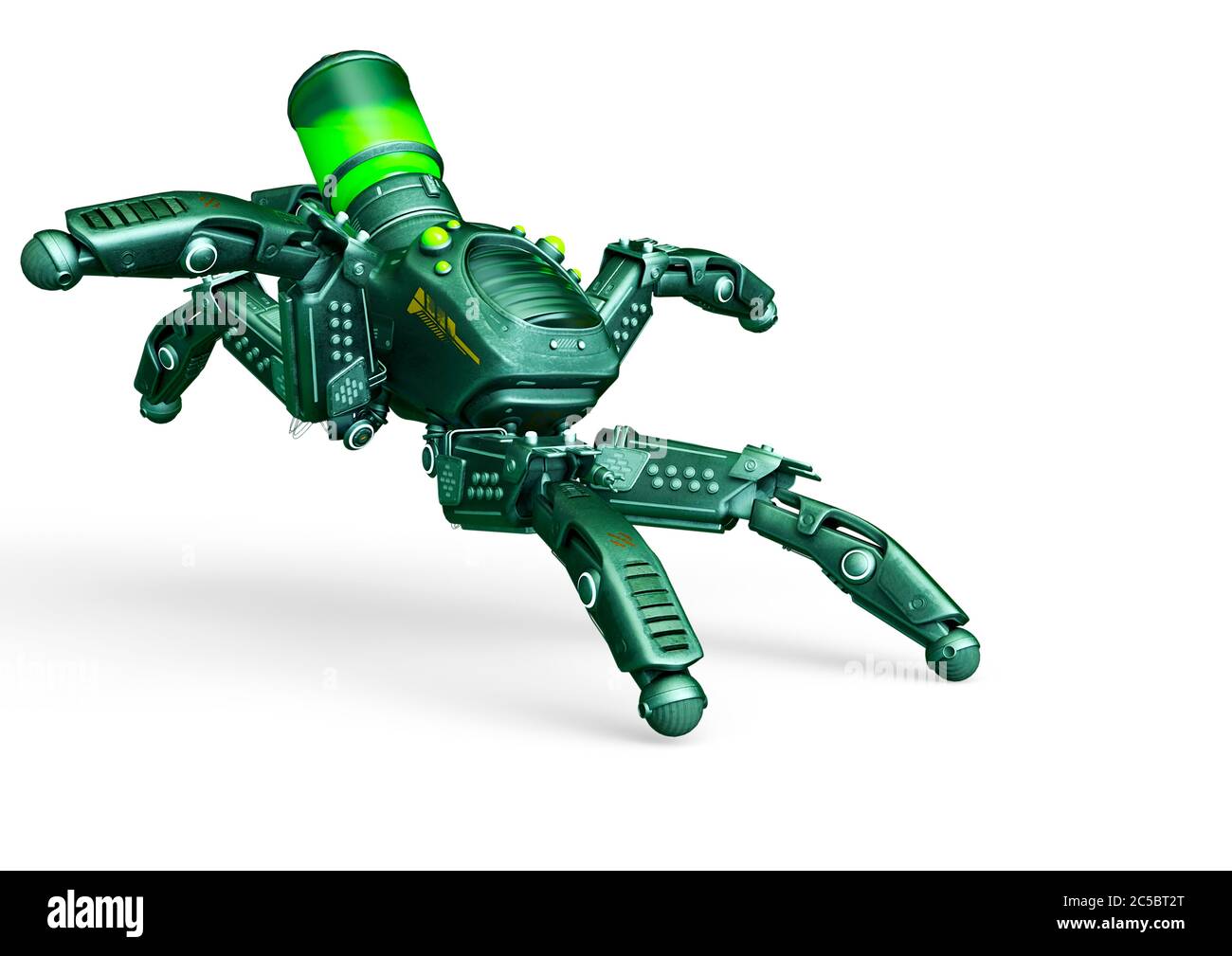 spider mech in white background landinf side view, 3d illustration ...