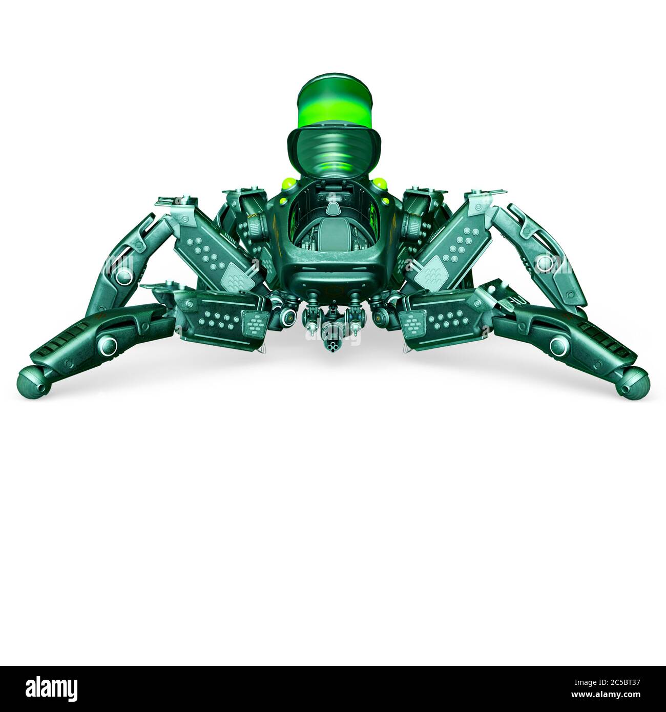 spider mech in white background on guard with copy space, 3d ...