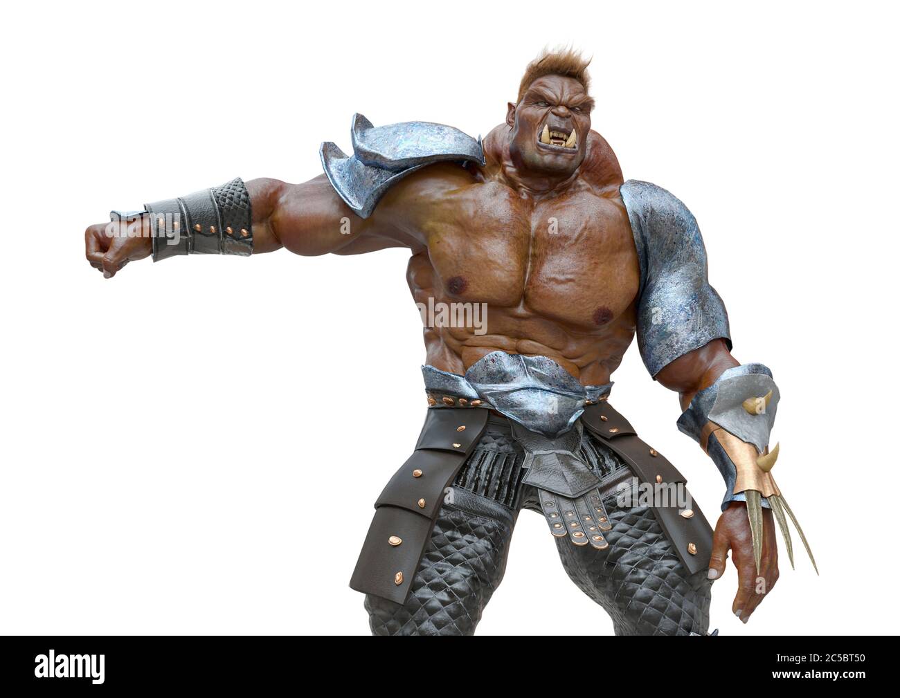 green orc doing a side punch in a white background, 3d illustration ...