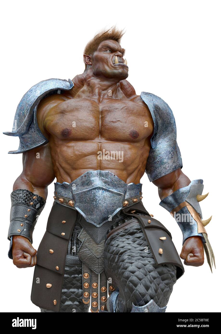 green orc standing up for war in a white background, 3d illustration ...