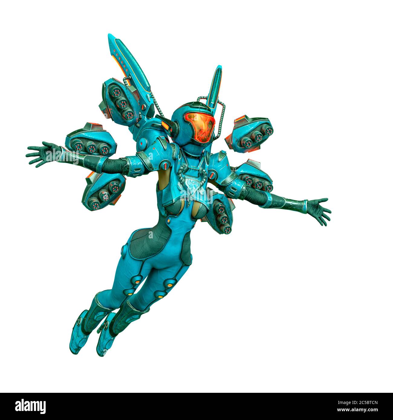 mech girl jumping out, 3d illustration Stock Photo - Alamy