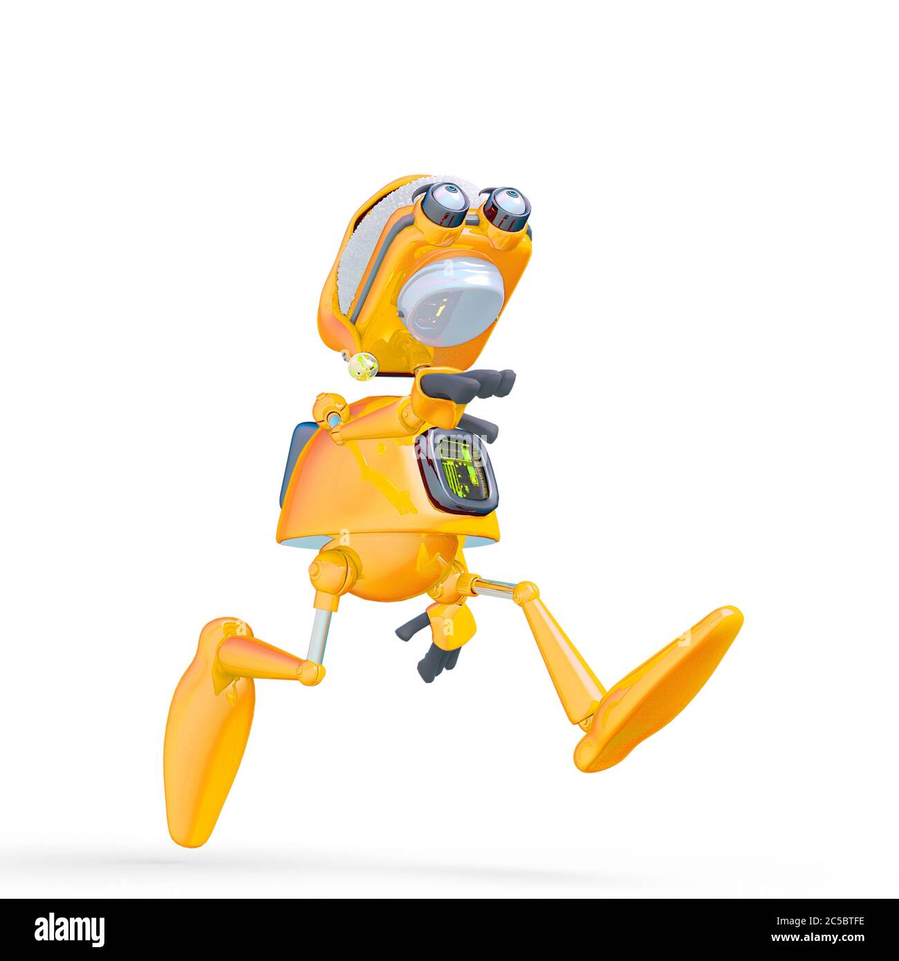 santa bot running and looking up for xmas in white background, 3d ...
