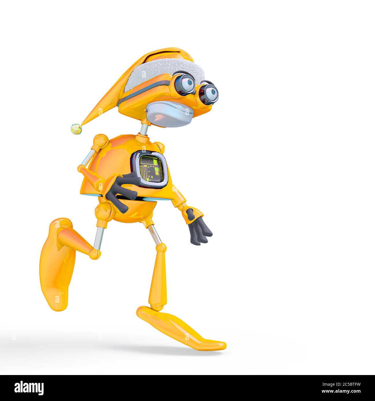 santa bot running for xmas in white background, 3d illustration Stock ...