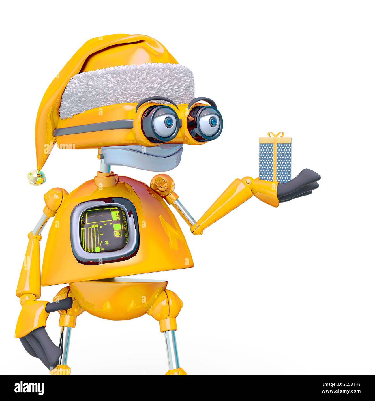 santa bot holding a gift box in white background, 3d illustration Stock ...