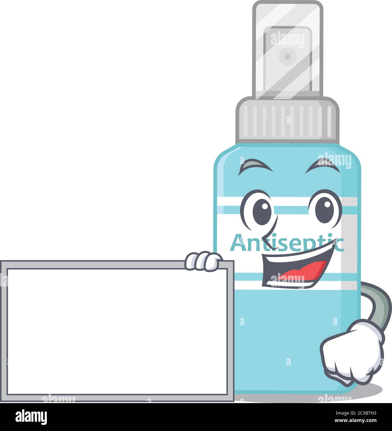 Cartoon character style of antiseptic holding a white board Stock ...