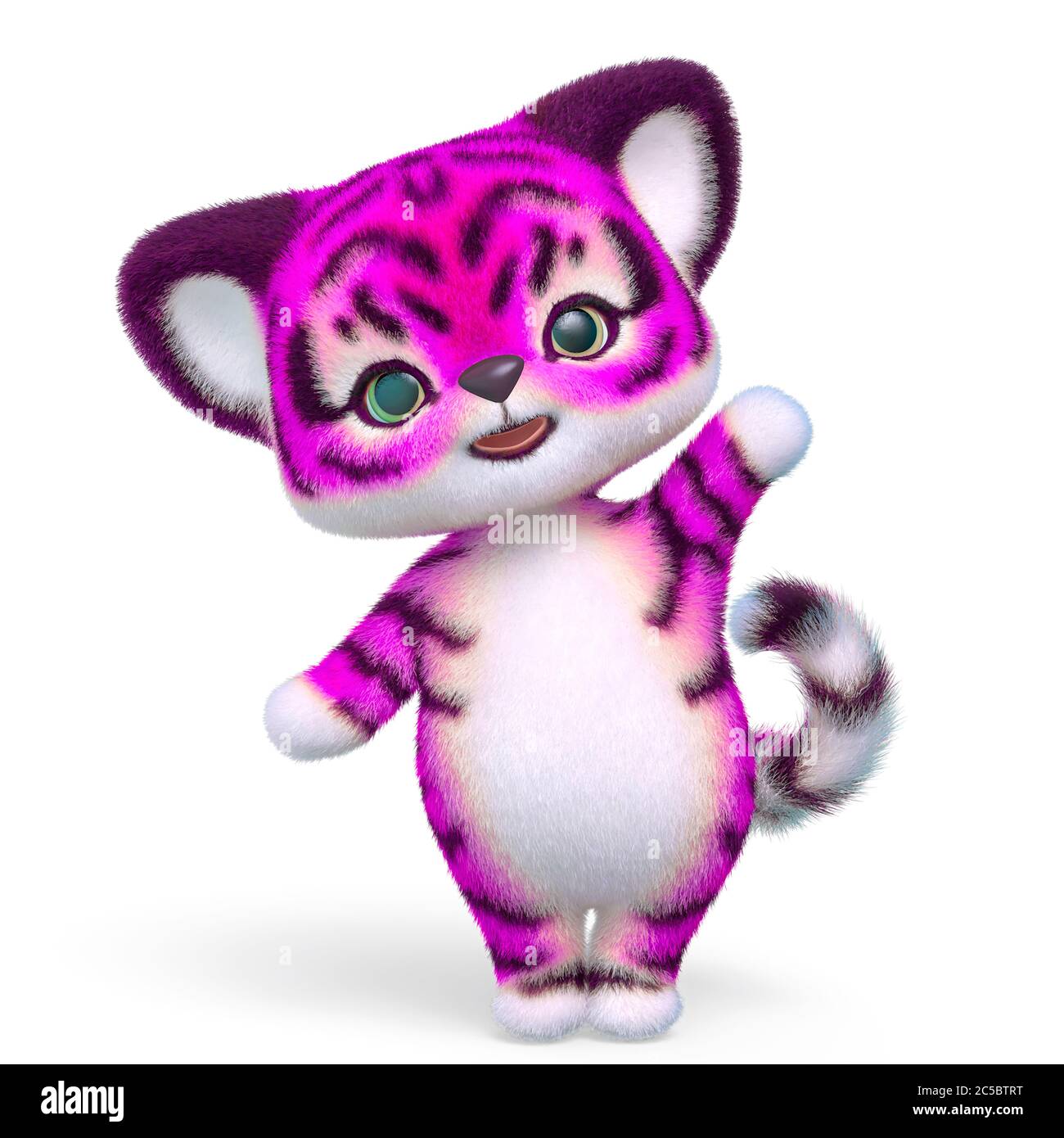 cute tiger cartoon saying hi in white background, 3d illustration Stock ...