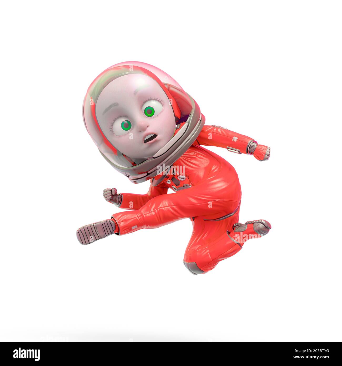 boy the astronaut explorer in white background silly jump, 3d ...