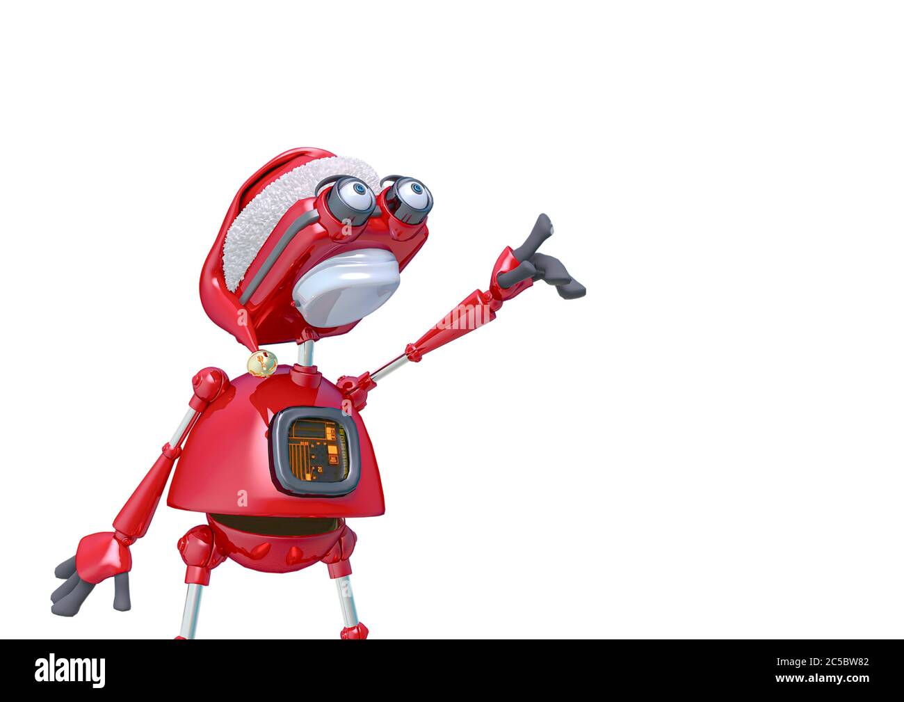 santa bot pointing up in white background, 3d illustration Stock Photo ...