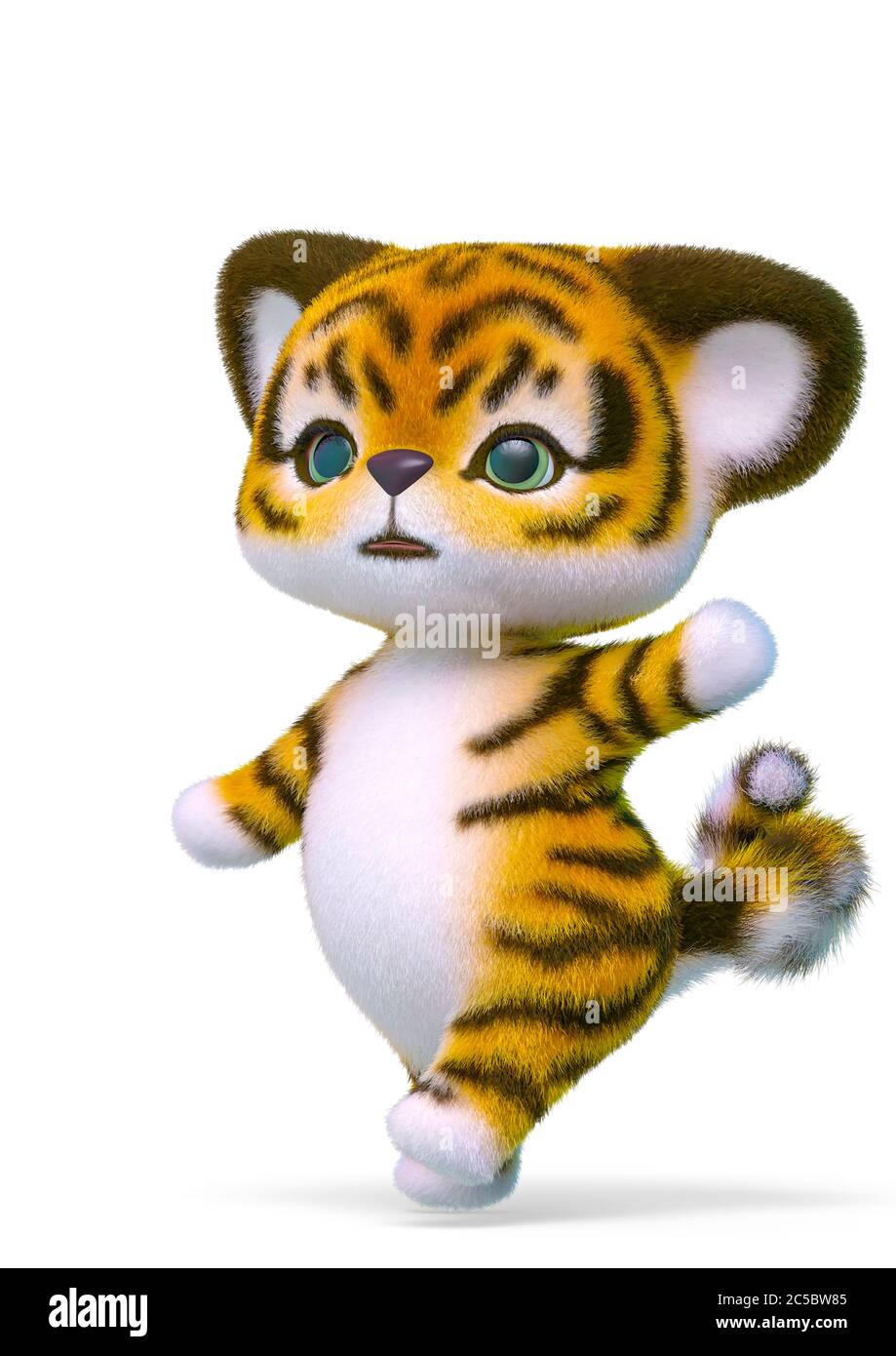 cute tiger cartoon passing by in white background, 3d illustration ...