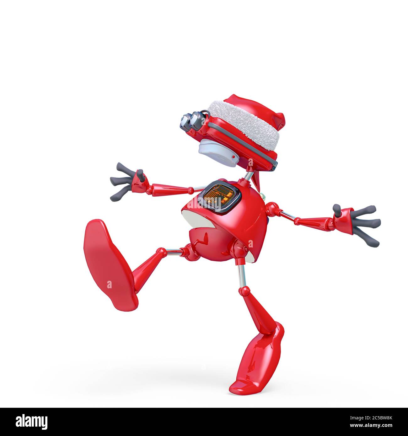 santa bot doing a happy walk in white background, 3d illustration Stock ...