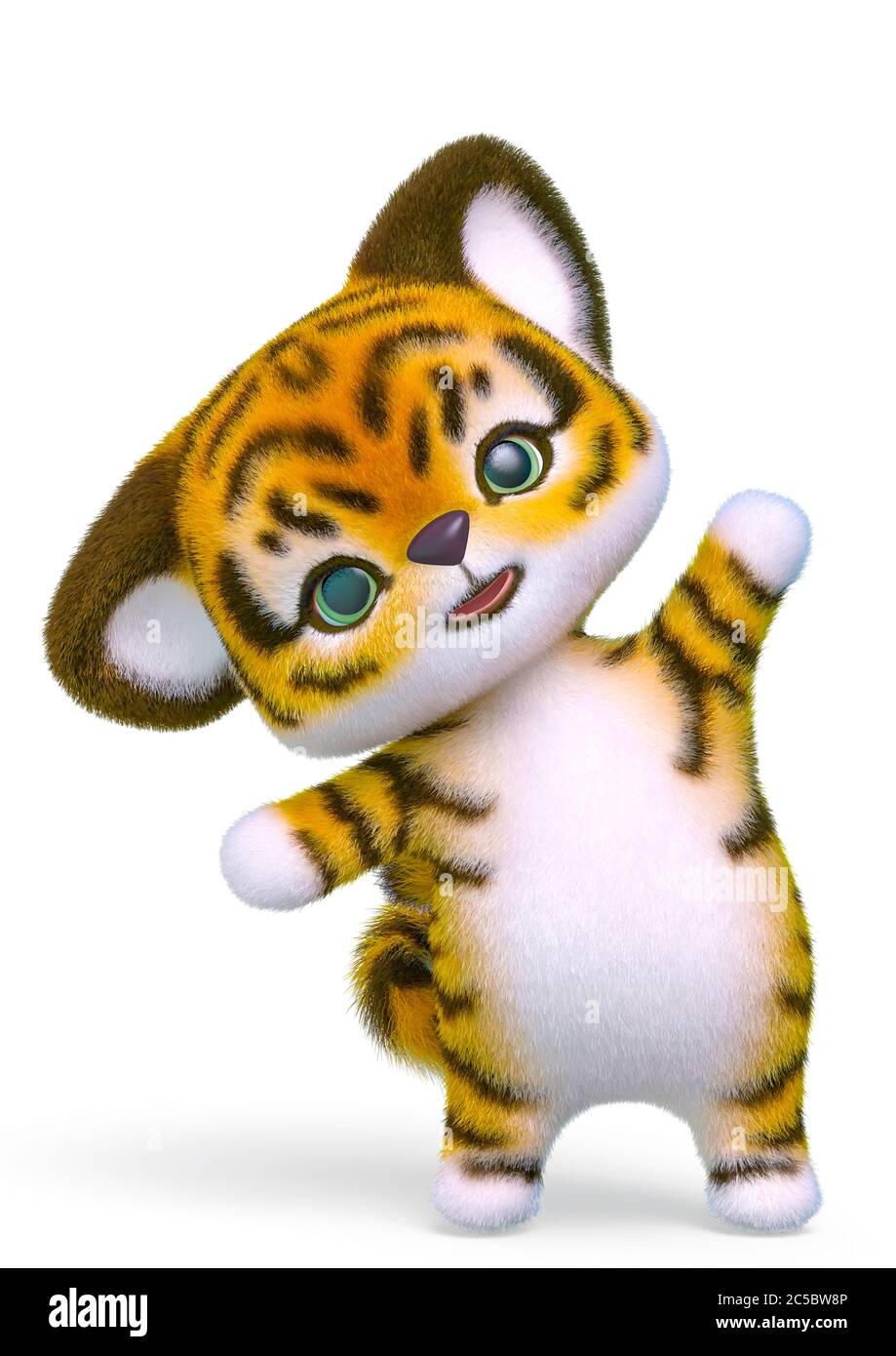 cute tiger cartoon saying hello in white background, 3d illustration ...