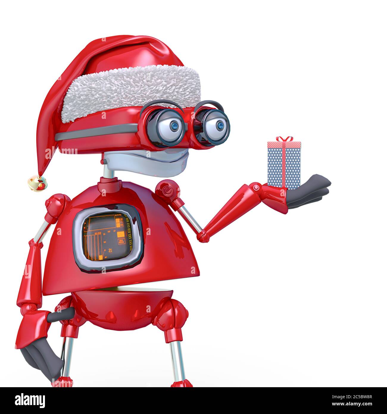 santa bot holding a gift box in white background, 3d illustration Stock ...