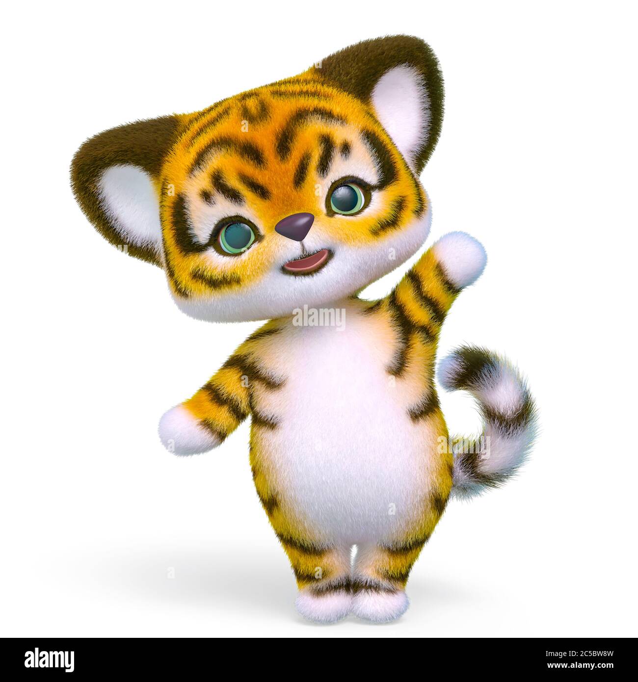 cute tiger cartoon saying hi in white background, 3d illustration Stock ...