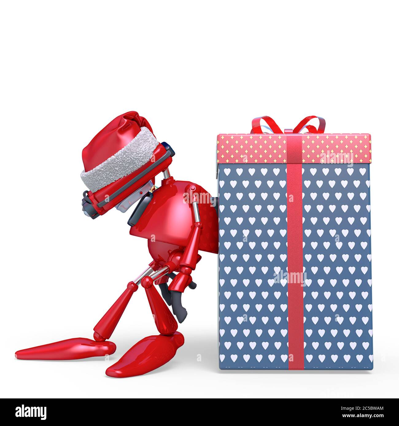 santa bot leaning on the gift box in white background, 3d illustration ...
