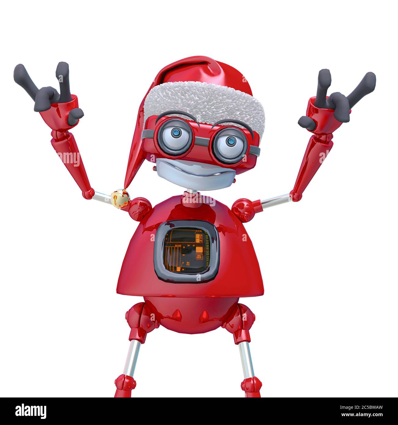 santa bot xmas rock and roll pose in white background, 3d illustration ...