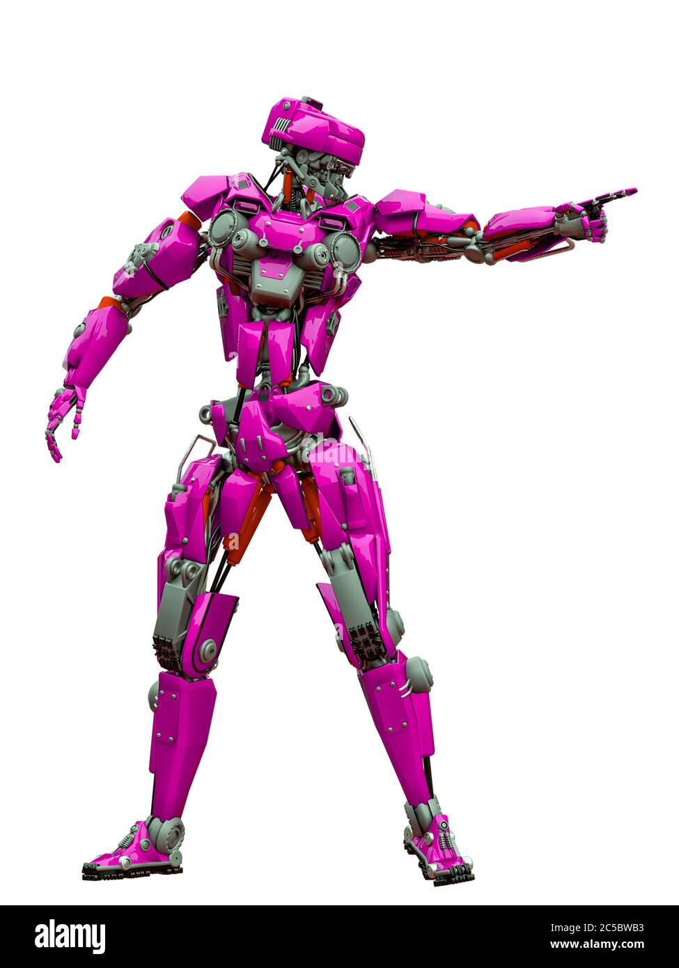 mechanical soldier pointing the direction full action, 3d illustration ...