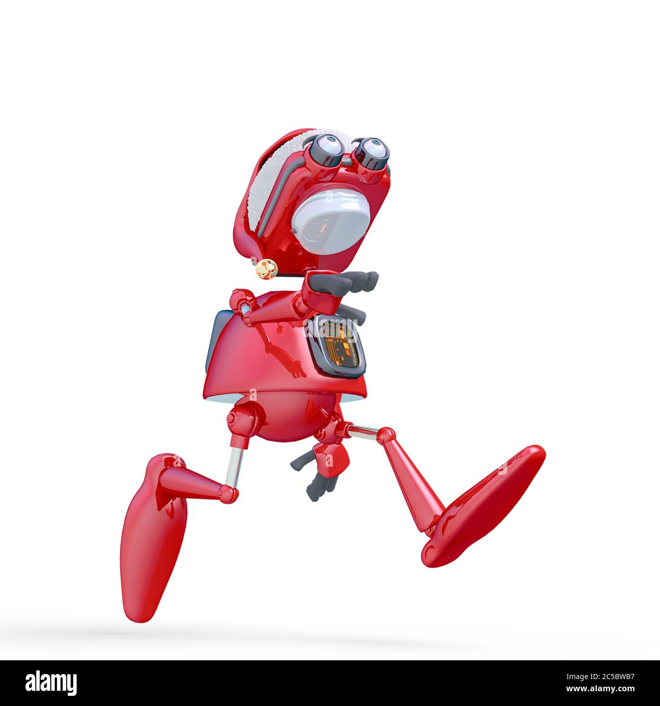 santa bot running and looking up for xmas in white background, 3d ...