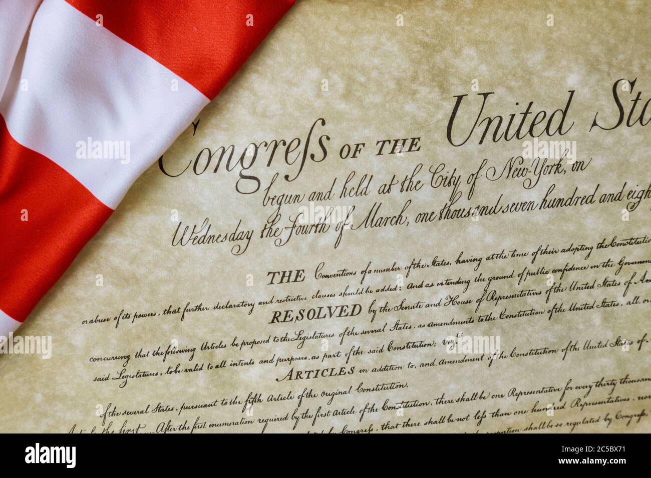 Preamble to the Constitution of the United States of America of closeup ...