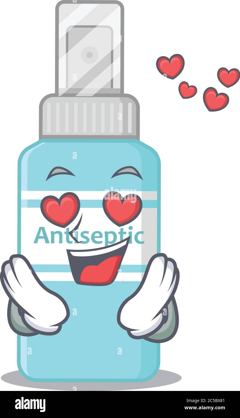 A passionate antiseptic cartoon mascot concept has a falling in love ...