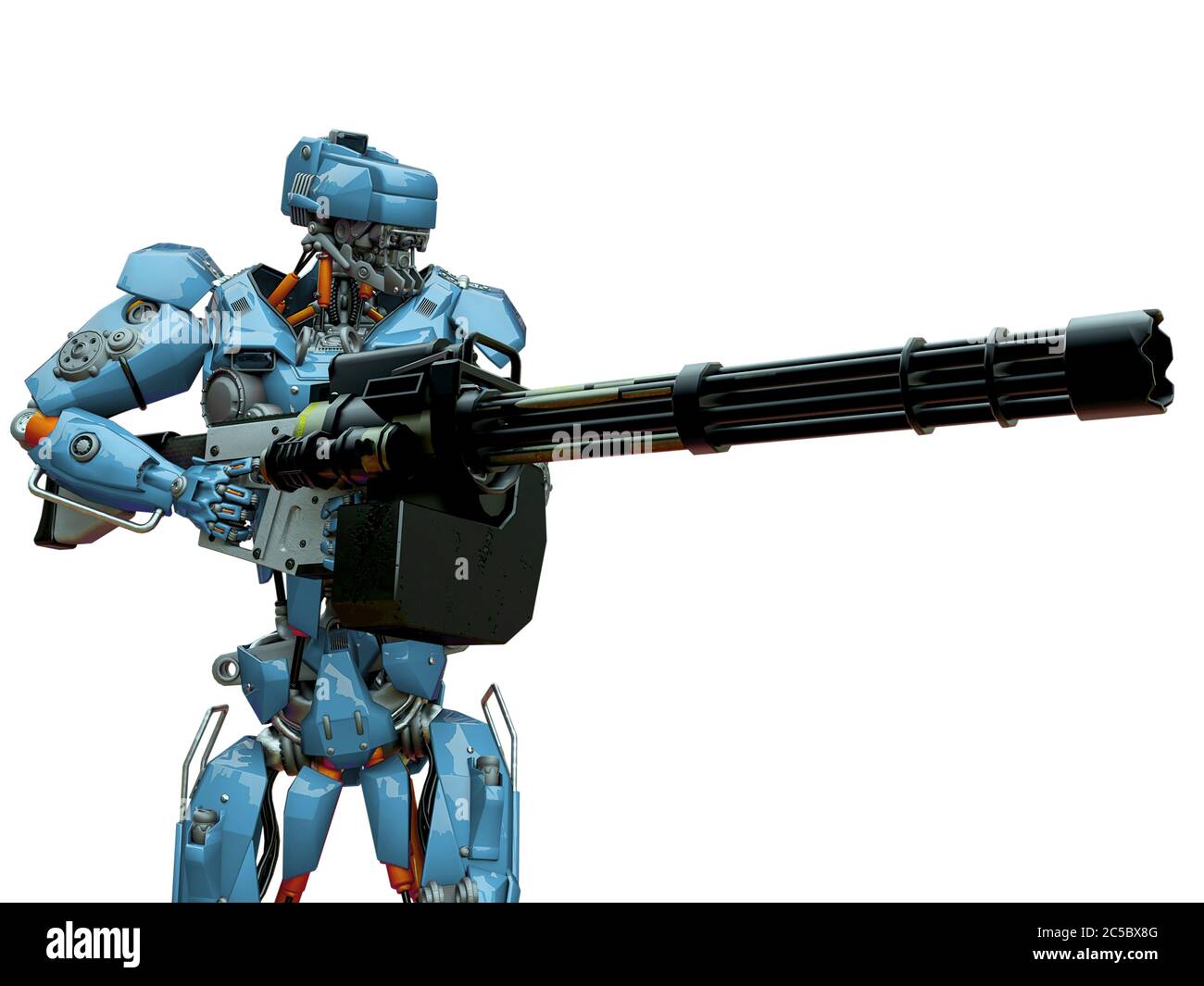 mechanical soldier holding a machine gun, 3d illustration Stock Photo ...