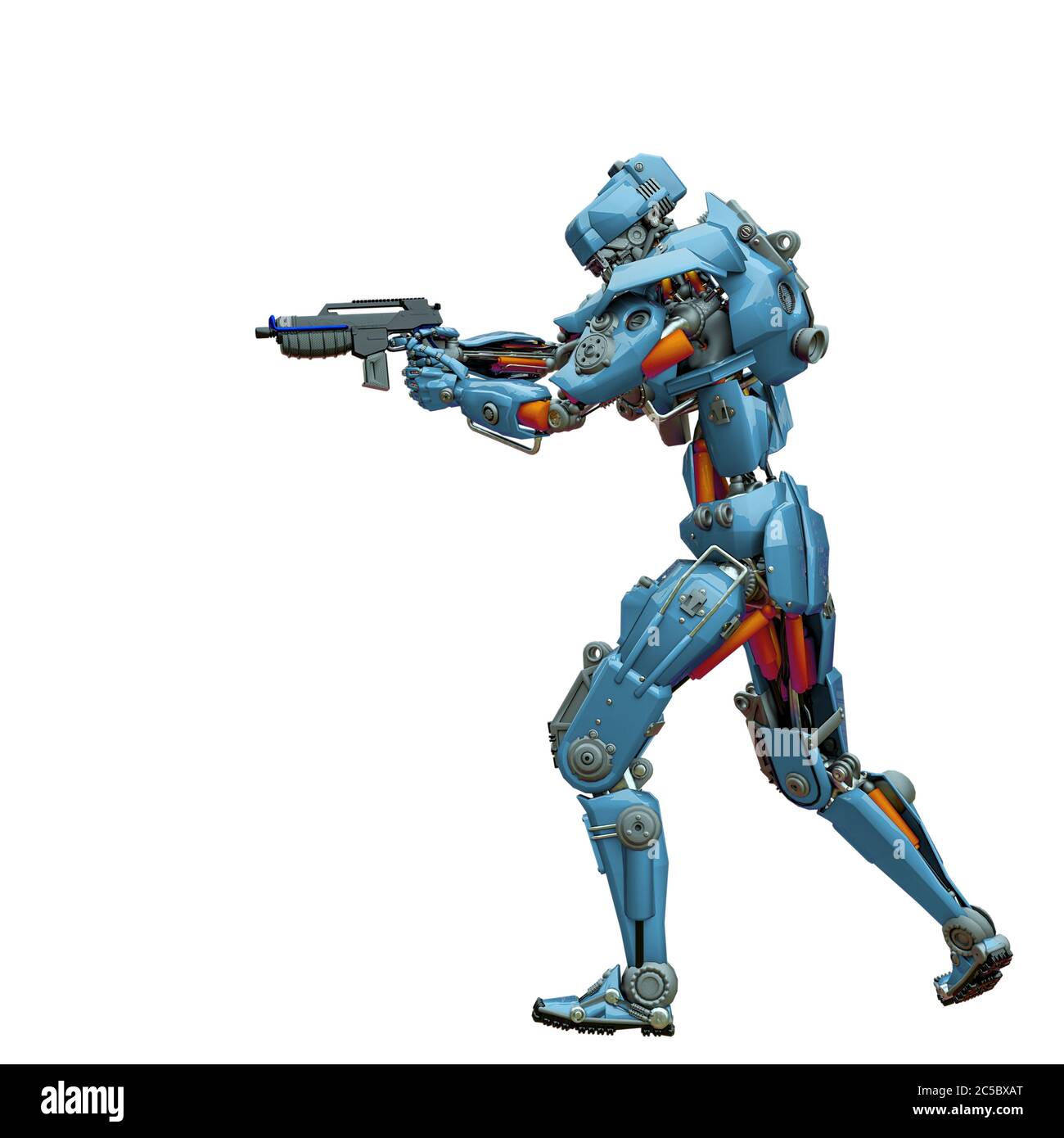 mechanical soldier walking and aiming, 3d illustration Stock Photo - Alamy