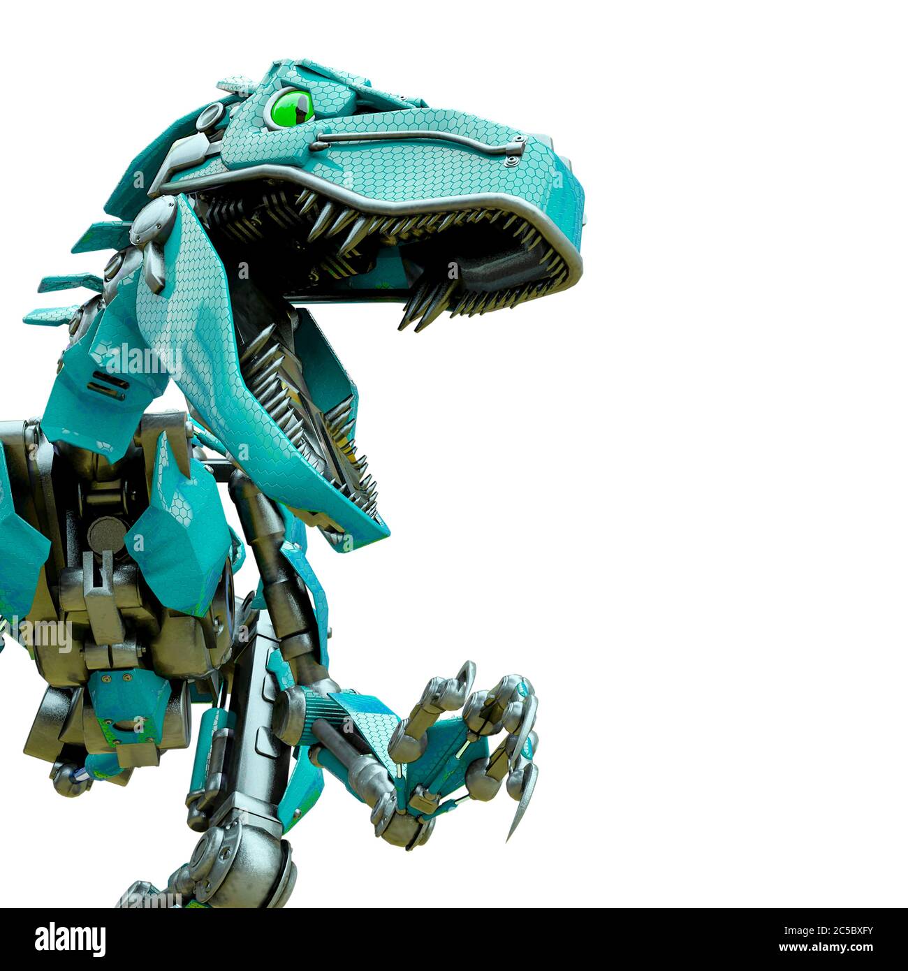 velociraptor robot in an agry attack close up, 3d illustration Stock ...