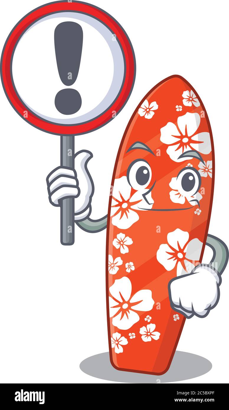 A cartoon icon of surfboard with a exclamation sign board Stock Vector ...