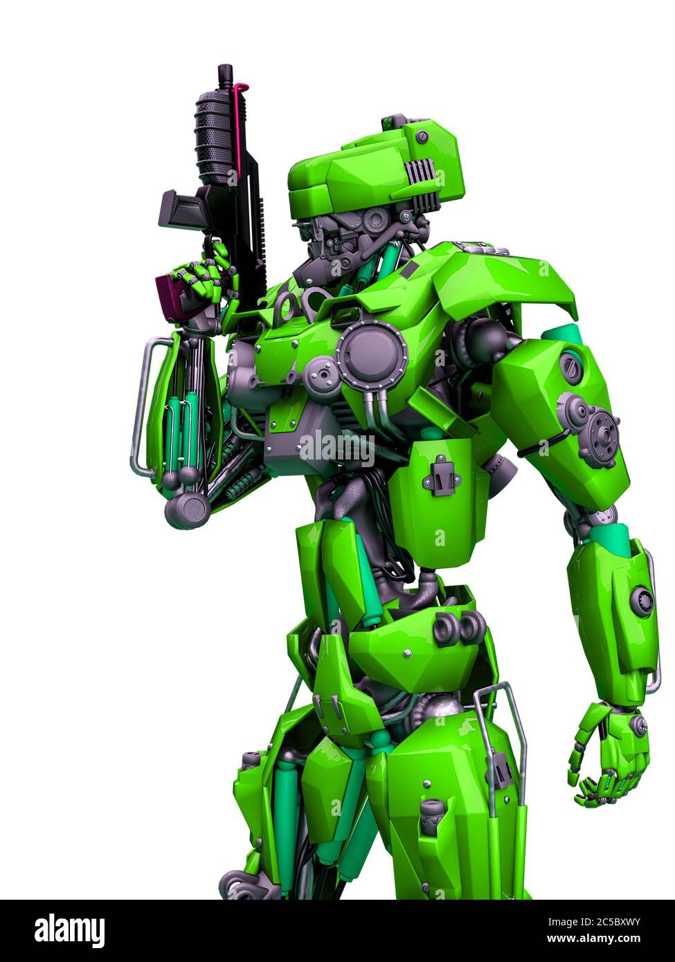 mechanical soldier holding a gun, 3d illustration Stock Photo - Alamy
