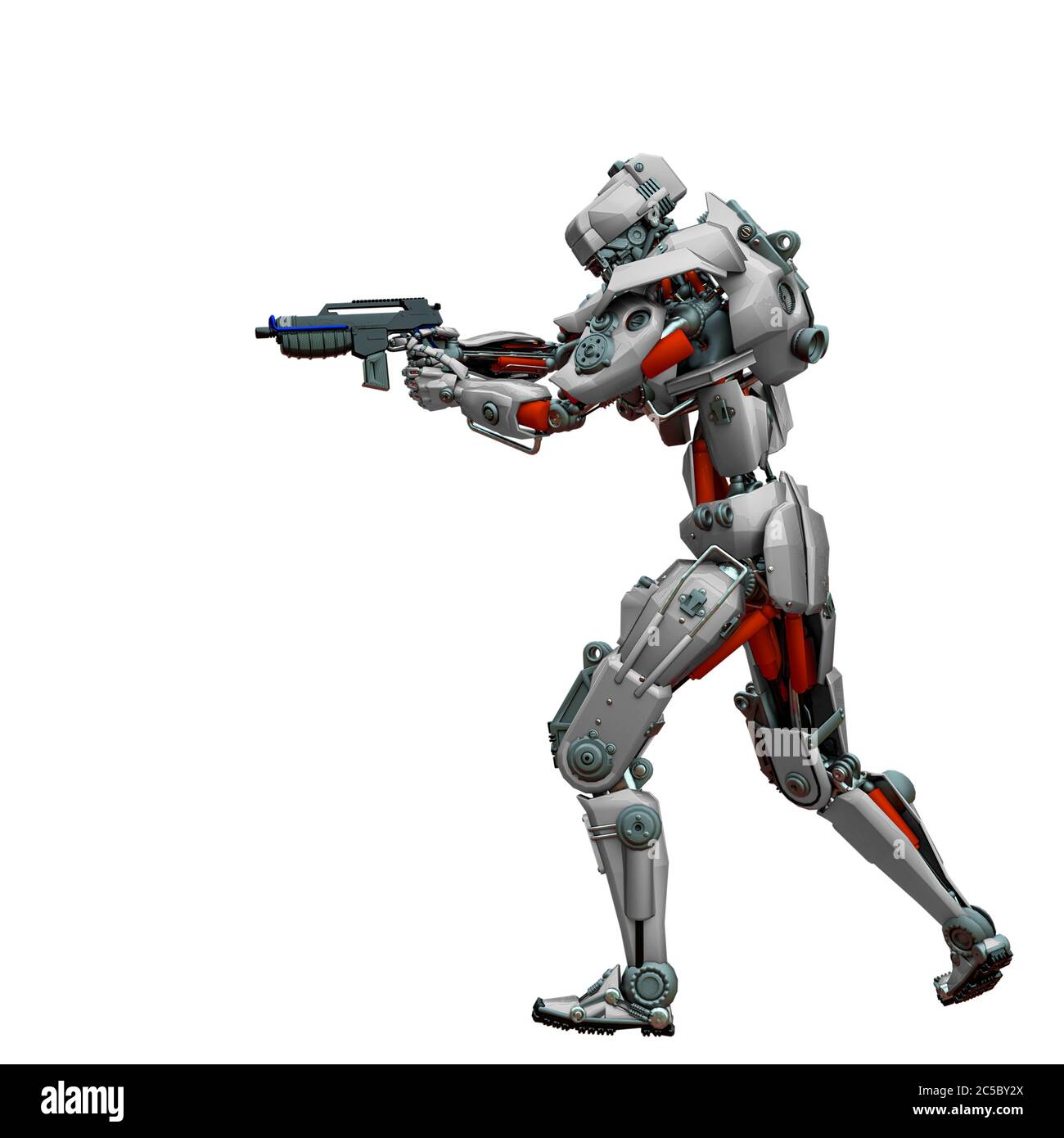mechanical soldier walking and aiming, 3d illustration Stock Photo - Alamy