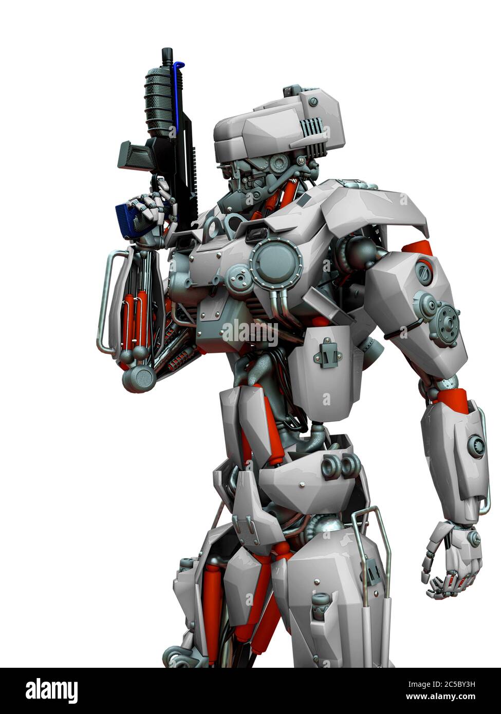 mechanical soldier holding a gun, 3d illustration Stock Photo - Alamy