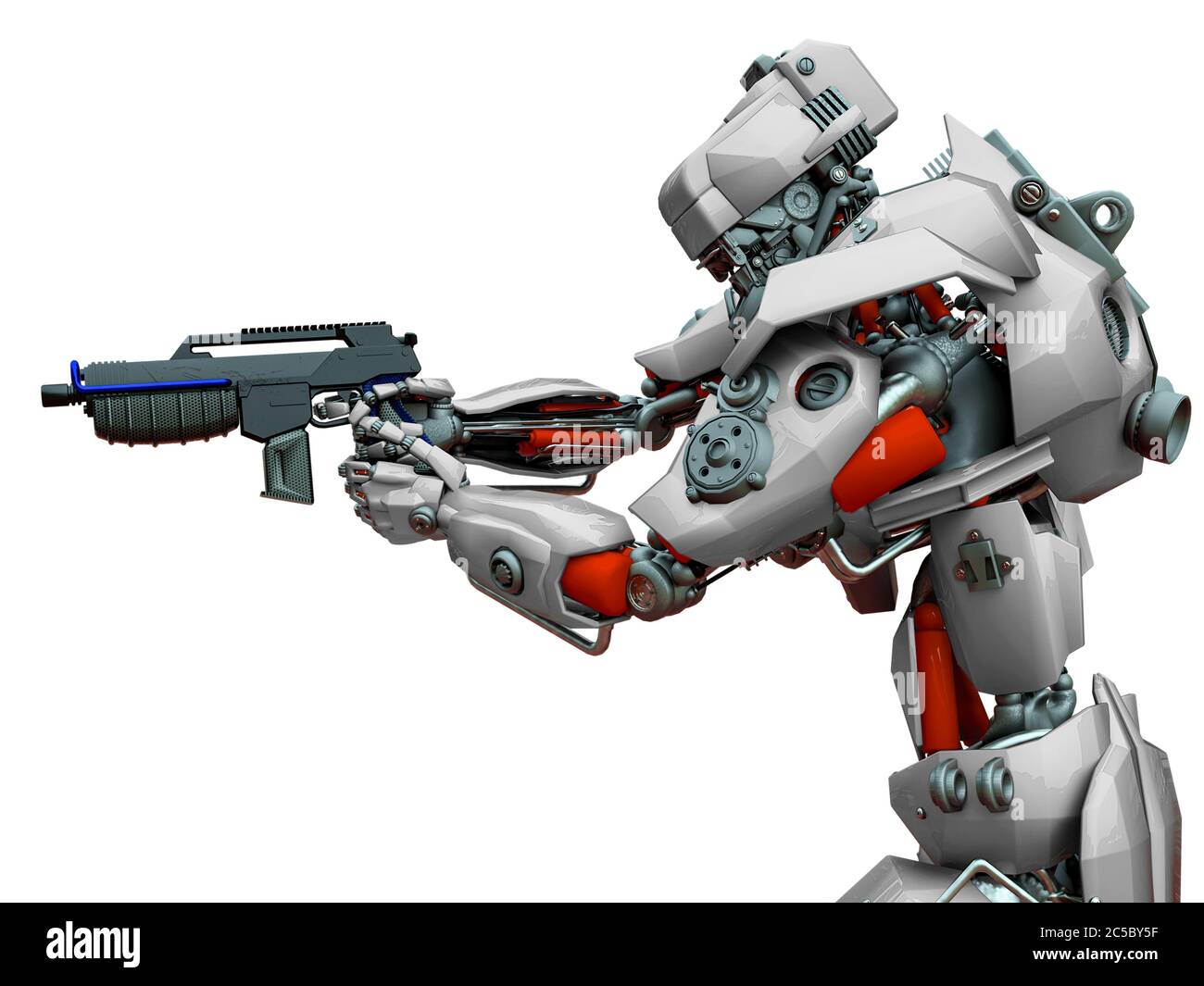 mechanical soldier aiming the pistol, 3d illustration Stock Photo - Alamy
