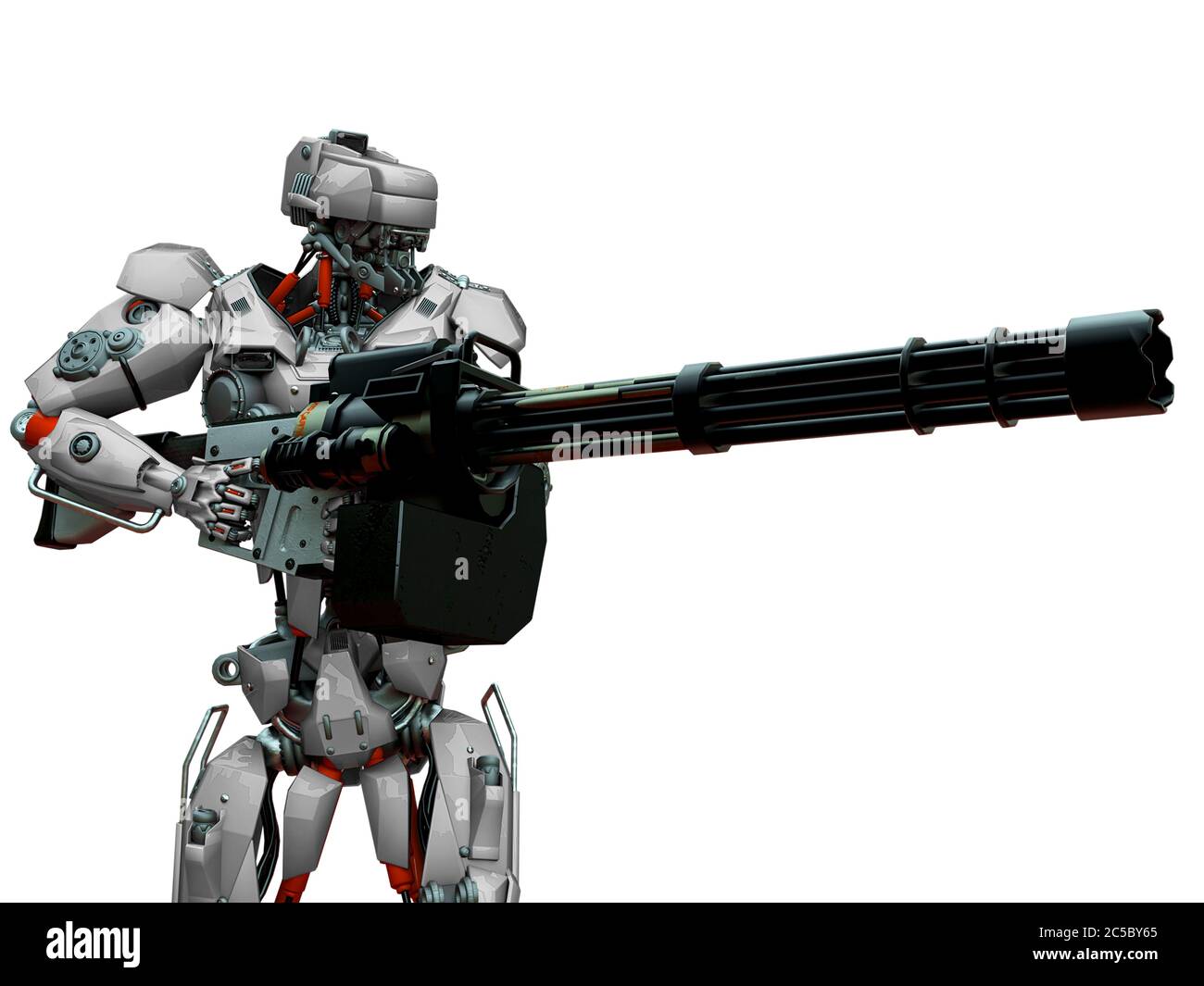 mechanical soldier holding a machine gun, 3d illustration Stock Photo ...