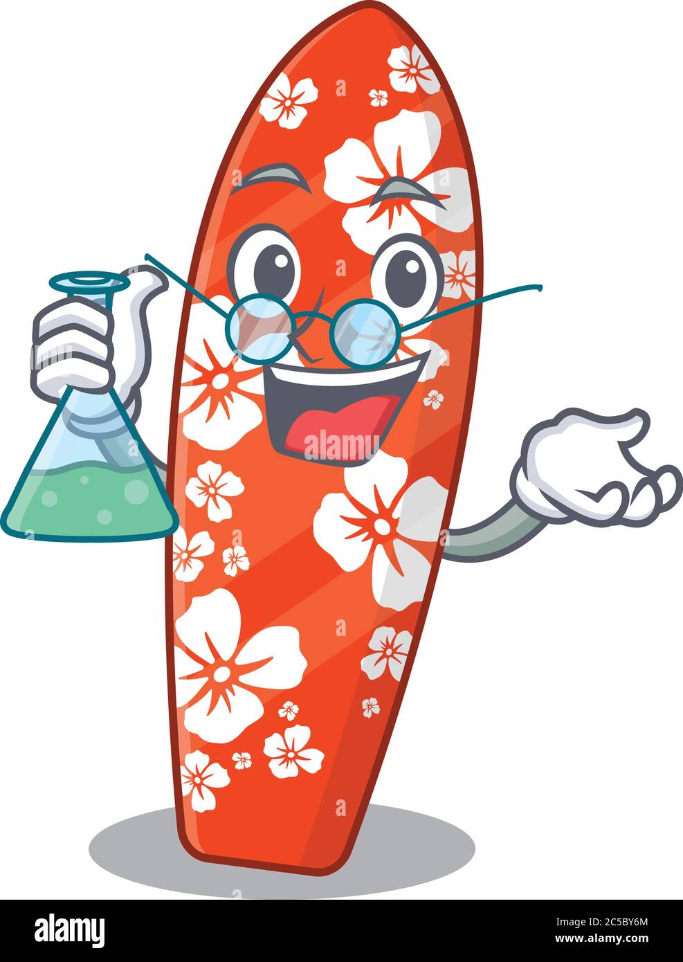 Super Genius Professor of surfboard Caricature character working on a ...