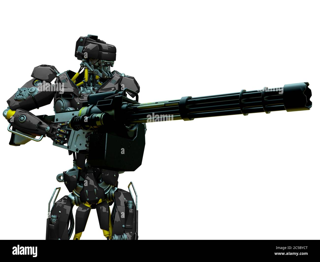 mechanical soldier holding a machine gun, 3d illustration Stock Photo ...