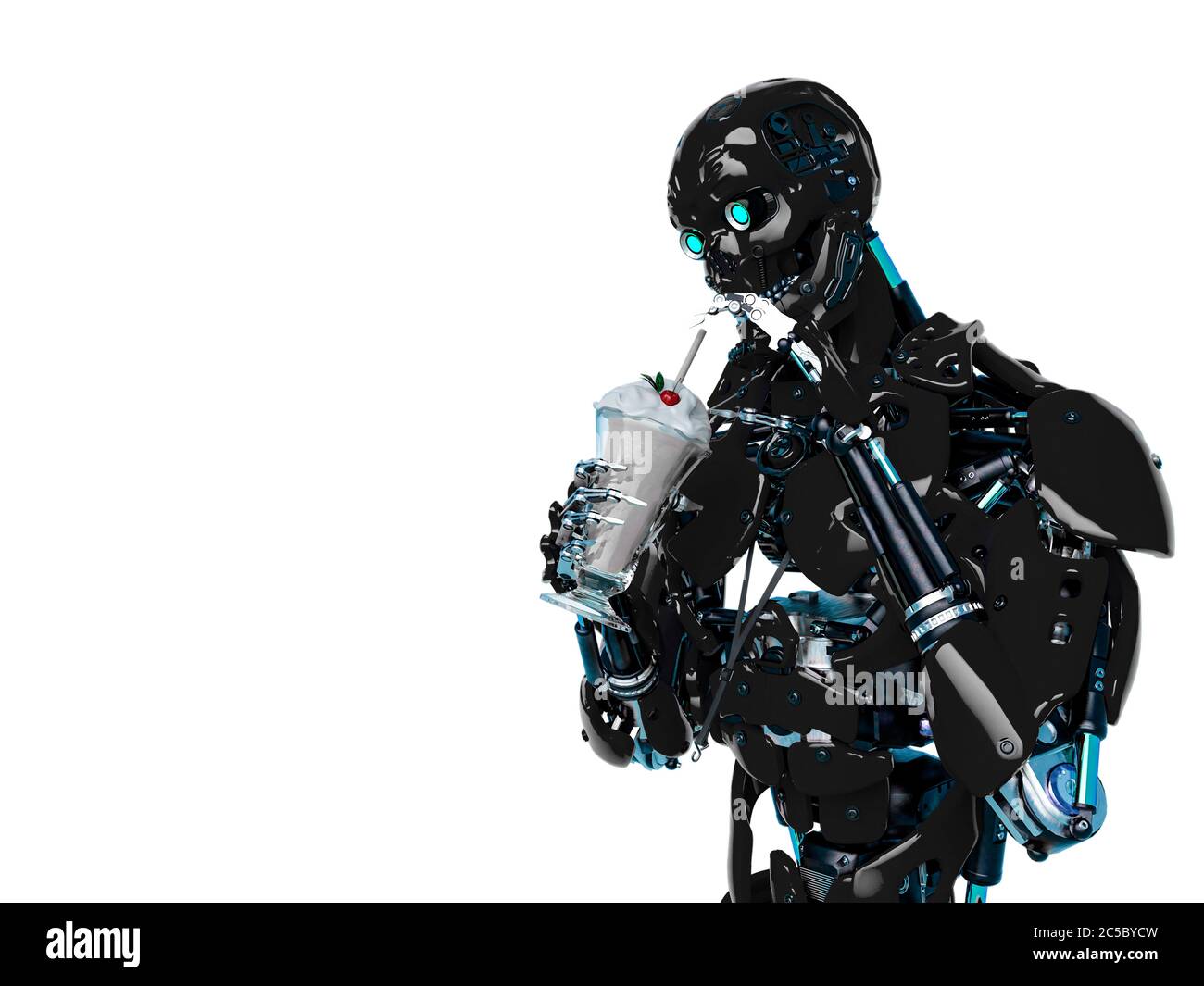 android drinking a milshake side view, 3d illustration Stock Photo - Alamy