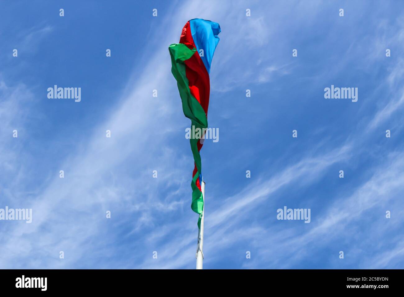The Azerbaijan flag blowing in wind on one of the worlds tallest flag ...