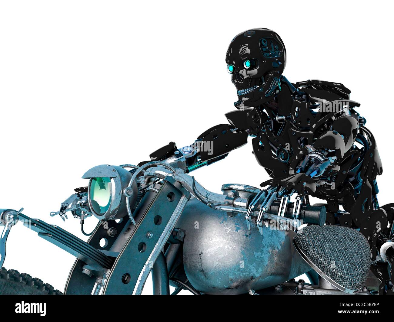 android is riding a motorcycle close up side view, 3d illustration ...