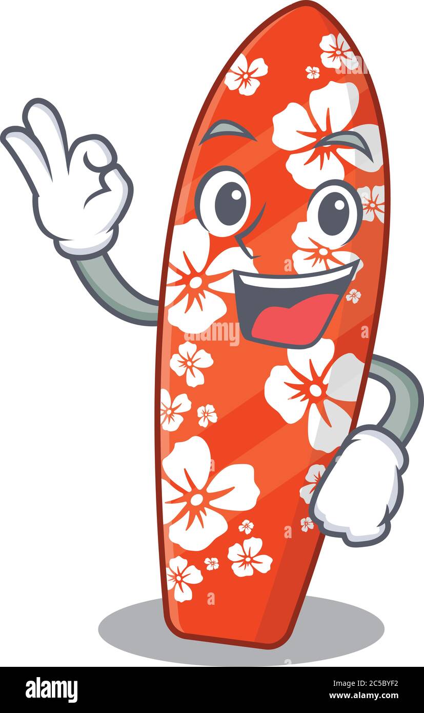 Surfboard cartoon mascot design with Okay finger poses Stock Vector ...