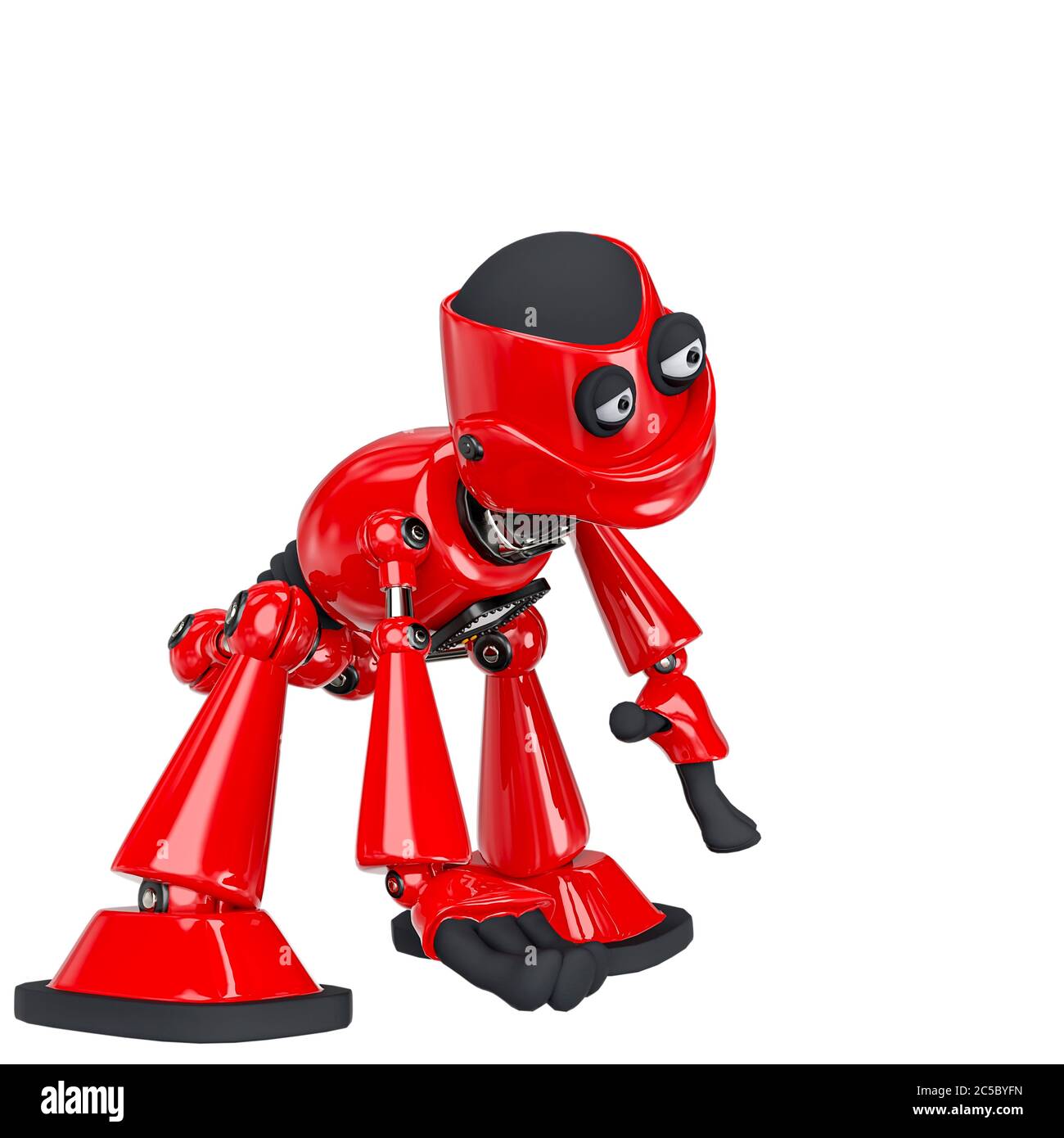 robot cartoon doing a crouch pose, 3d illustration Stock Photo - Alamy