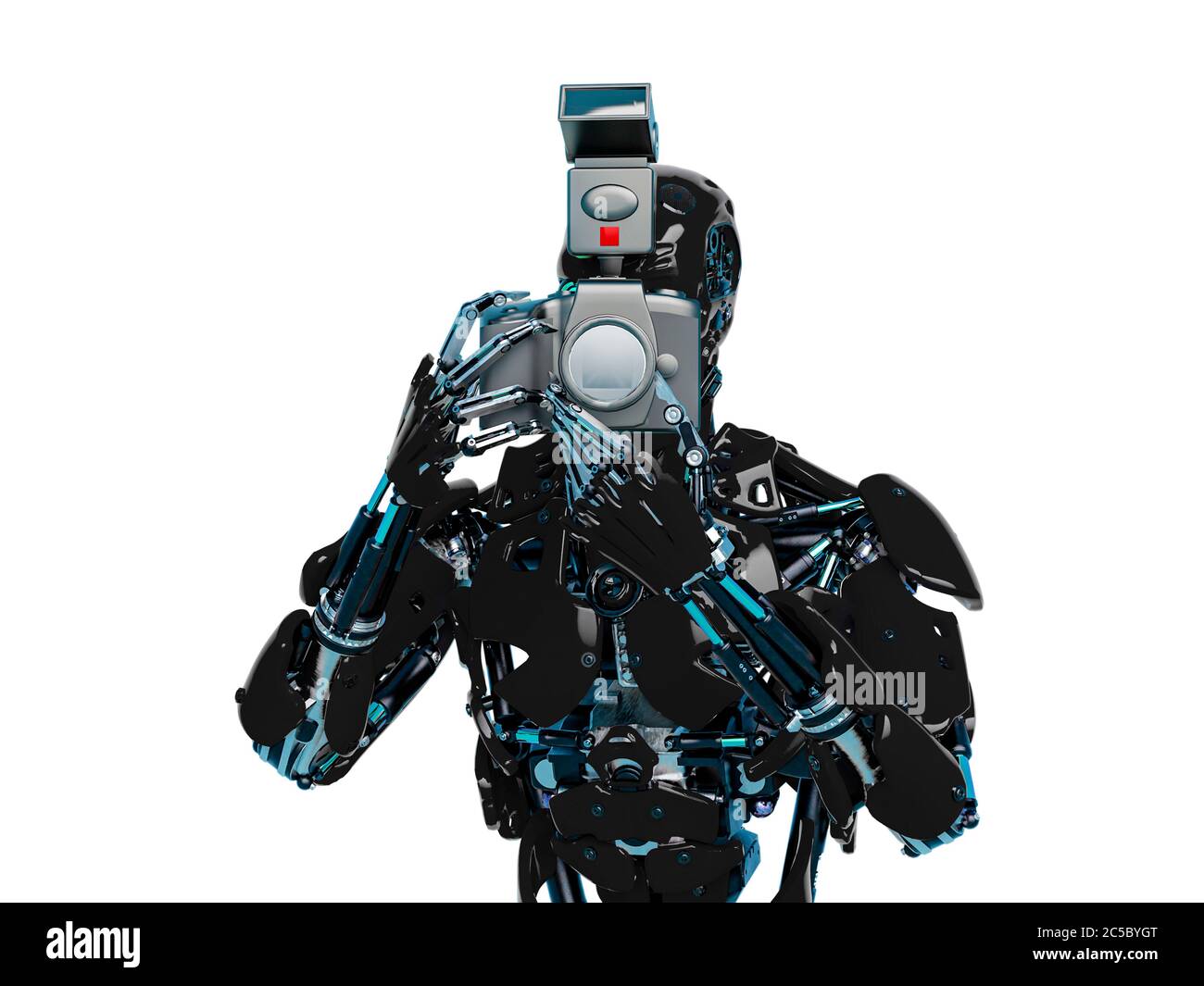 White humanoid robot in front of white background 3d illustration hi ...