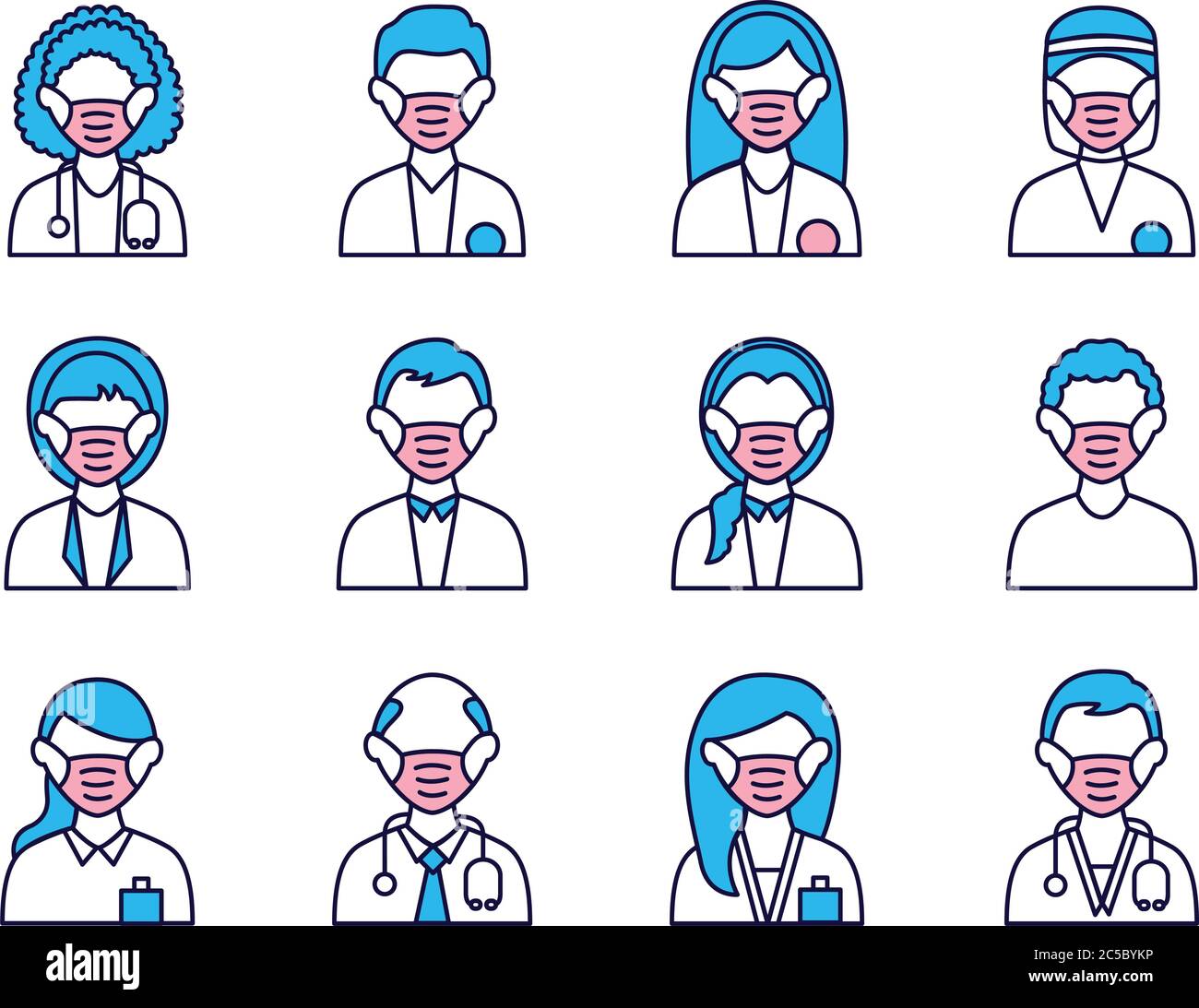 group of people and doctors wearing medical masks Stock Vector Image ...