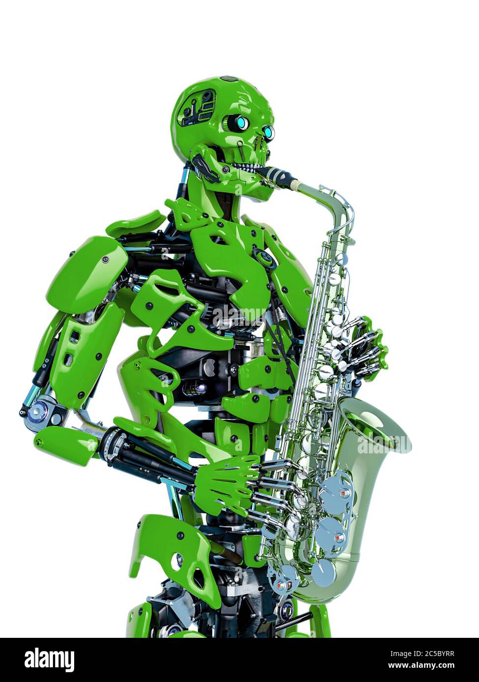 android playing saxphone side view, 3d illustration Stock Photo - Alamy
