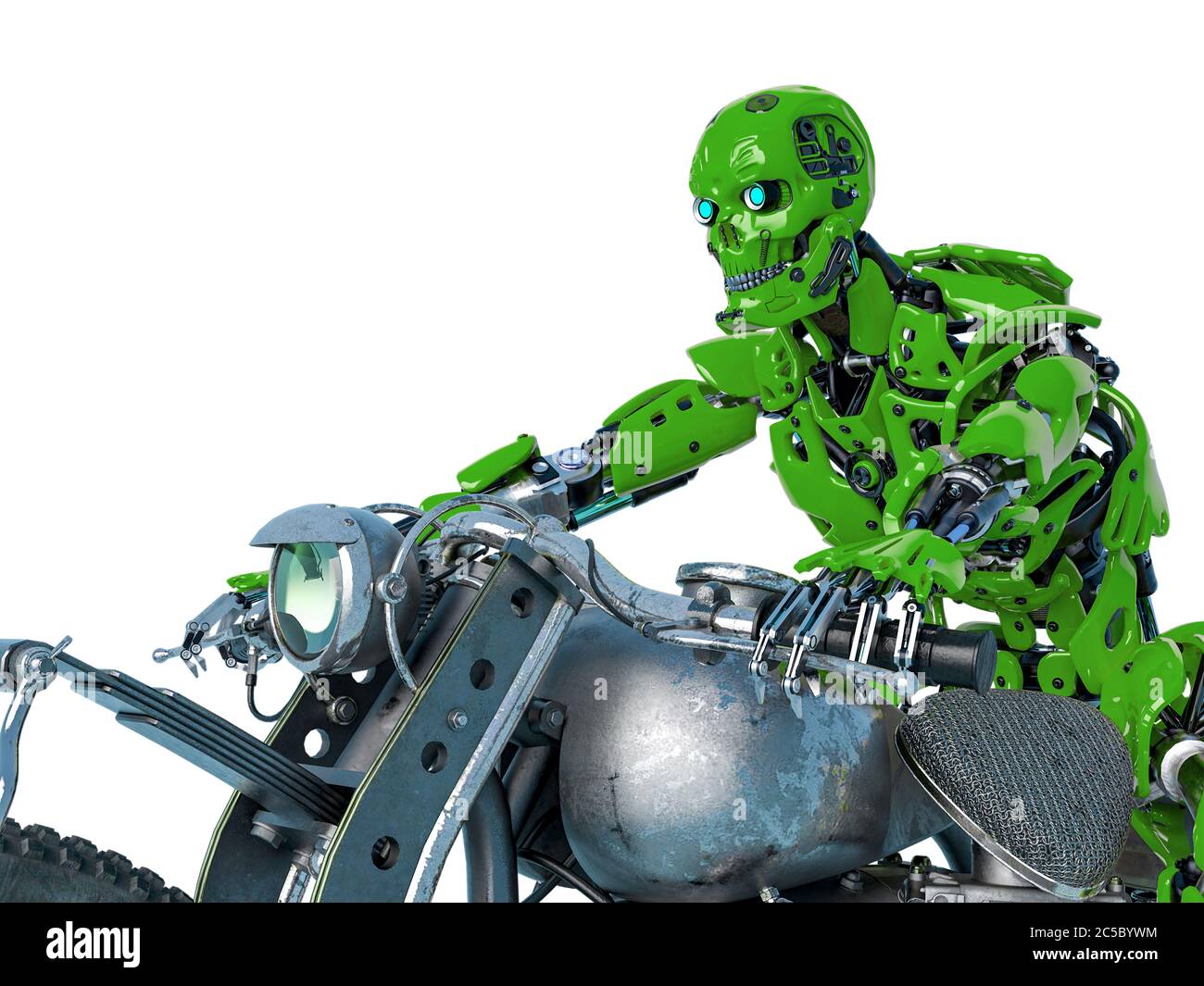android is riding a motorcycle close up side view, 3d illustration ...