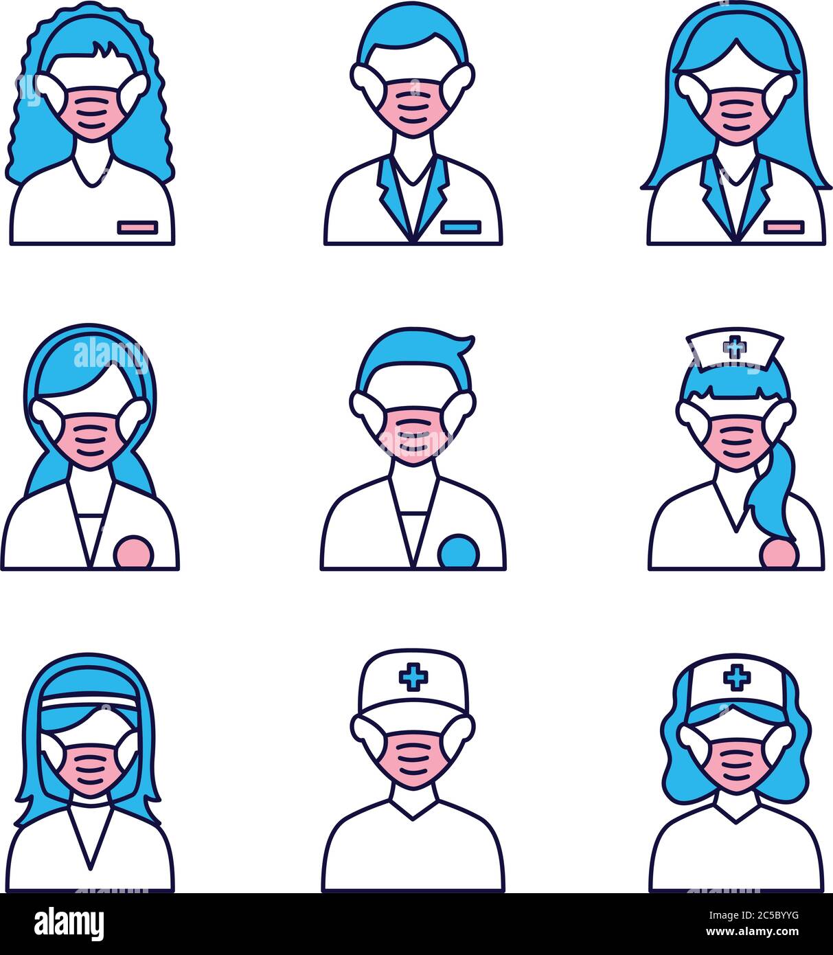 group of people and doctors wearing medical masks Stock Vector Image ...