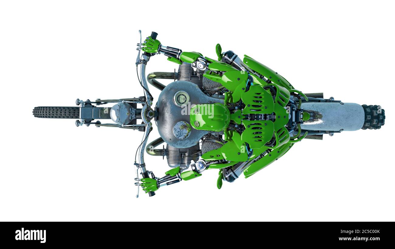 android is riding a motorcycle top view, 3d illustration Stock Photo ...