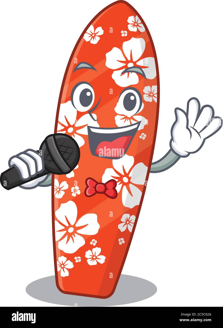 caricature character of surfboard happy singing with a microphone Stock ...