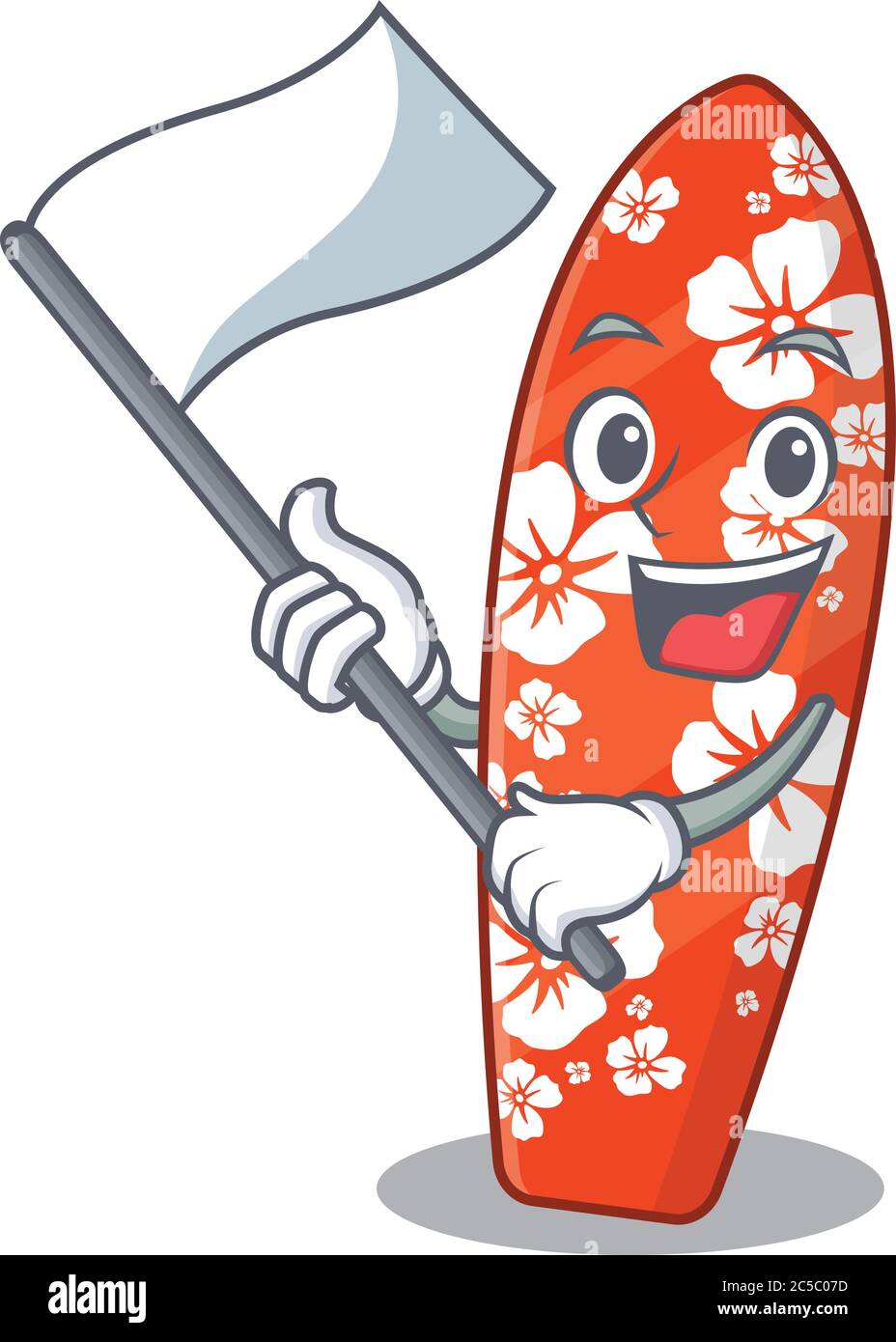 A brave surfboard mascot character design holding a white flag Stock ...
