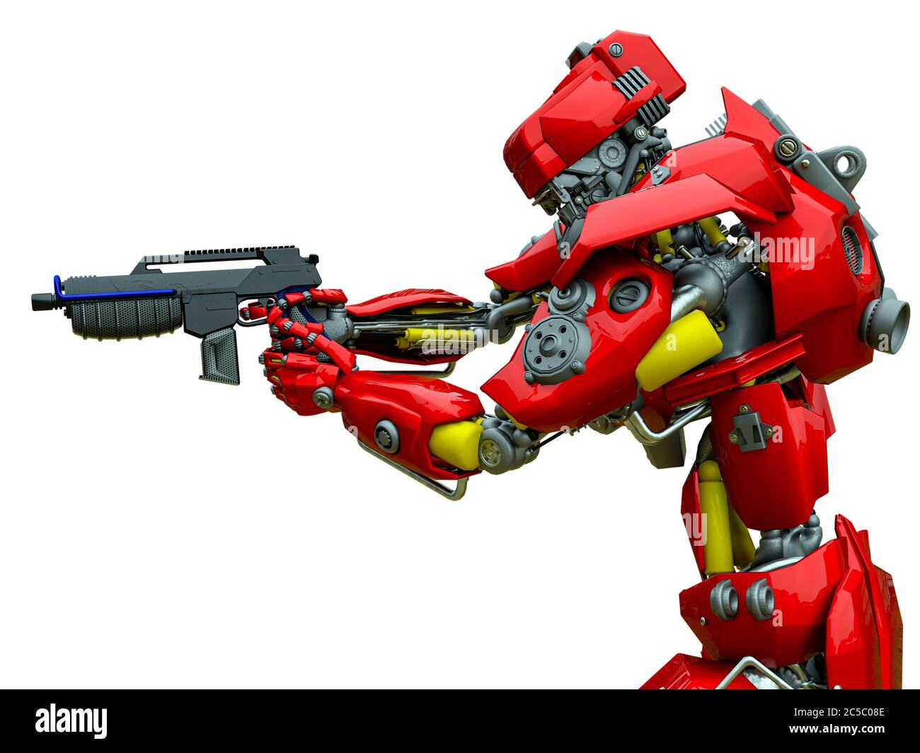 mechanical soldier aiming the pistol, 3d illustration Stock Photo - Alamy