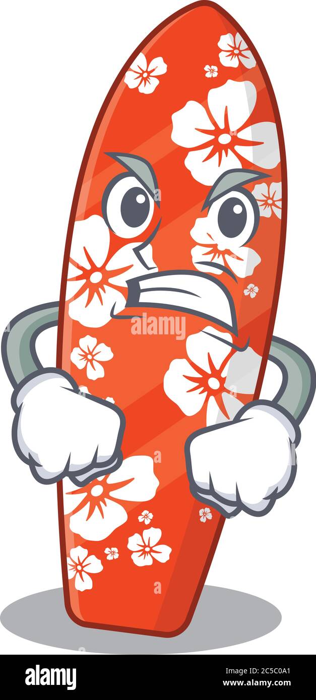 A cartoon picture style of surfboard having a mad face Stock Vector ...