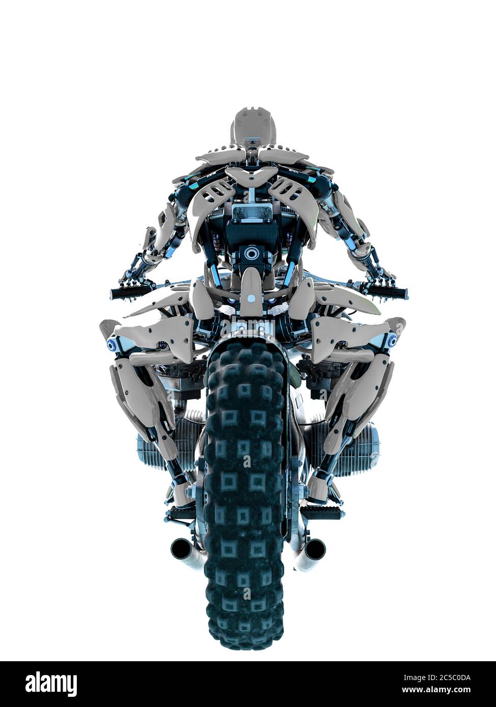 android is riding a motorcycle rear view, 3d illustration Stock Photo ...